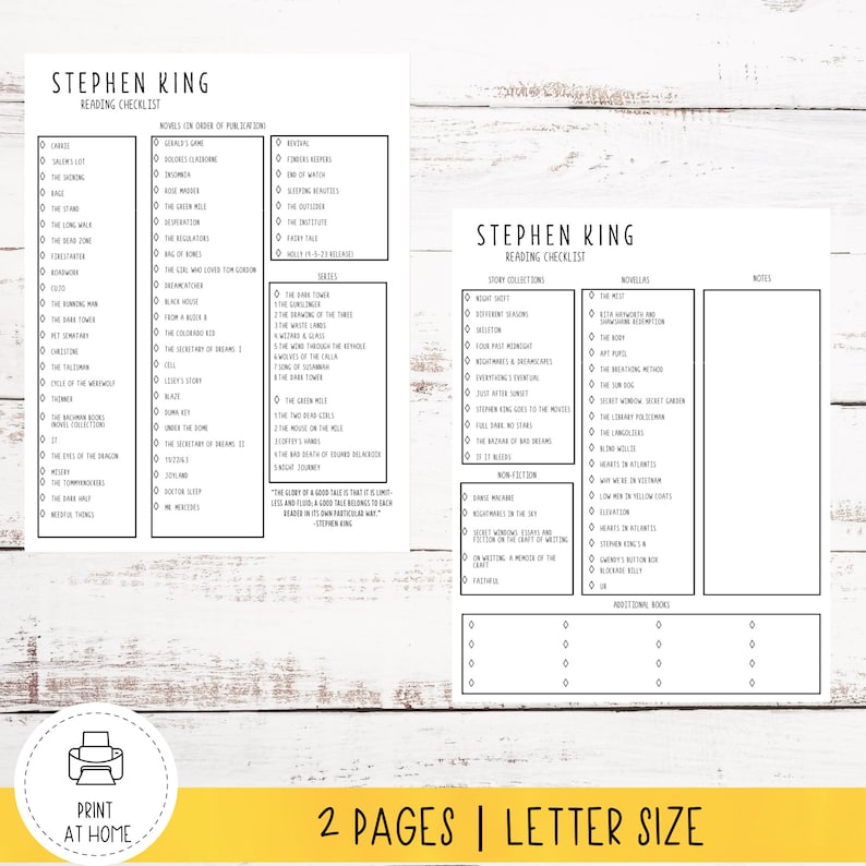 Printable Stephen King Reading Challenge List | PDF | Book List | Book ...