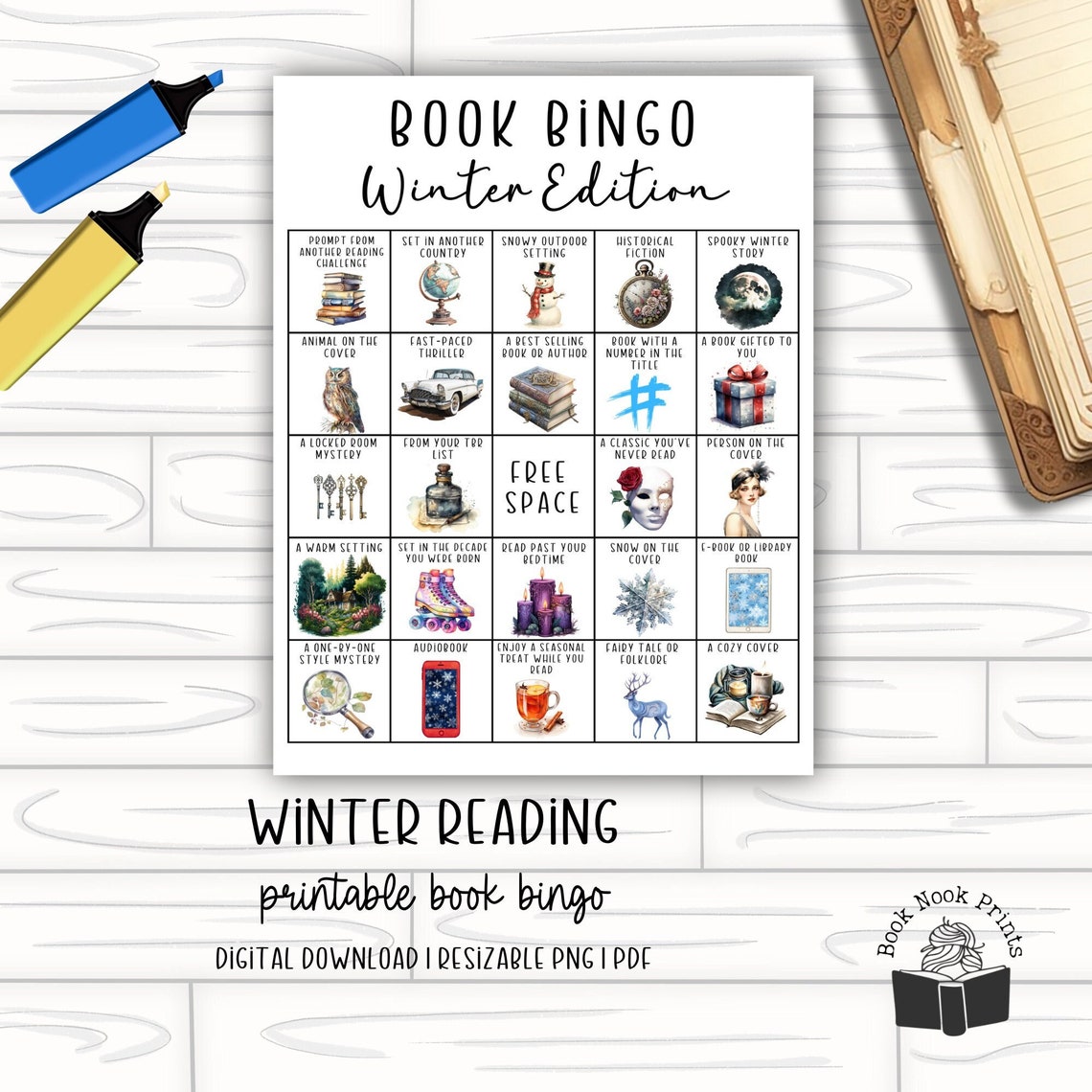 Winter Reading Book Bingo Printable Reading Challenge Reading Journal ...