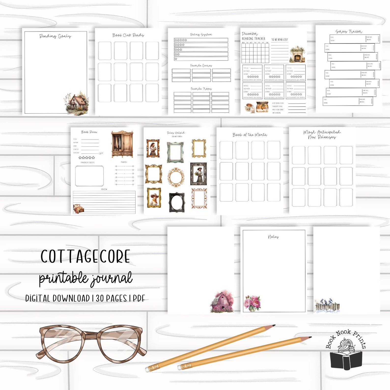 Cottagecore Reading Journal Printable | Digital Download | PDF ...