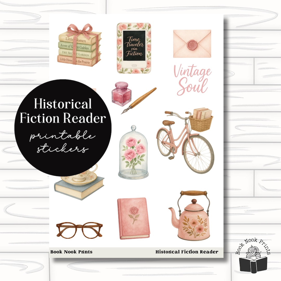 Historical Fiction Reader Stickers, Pink Coquette Planner (digital ...