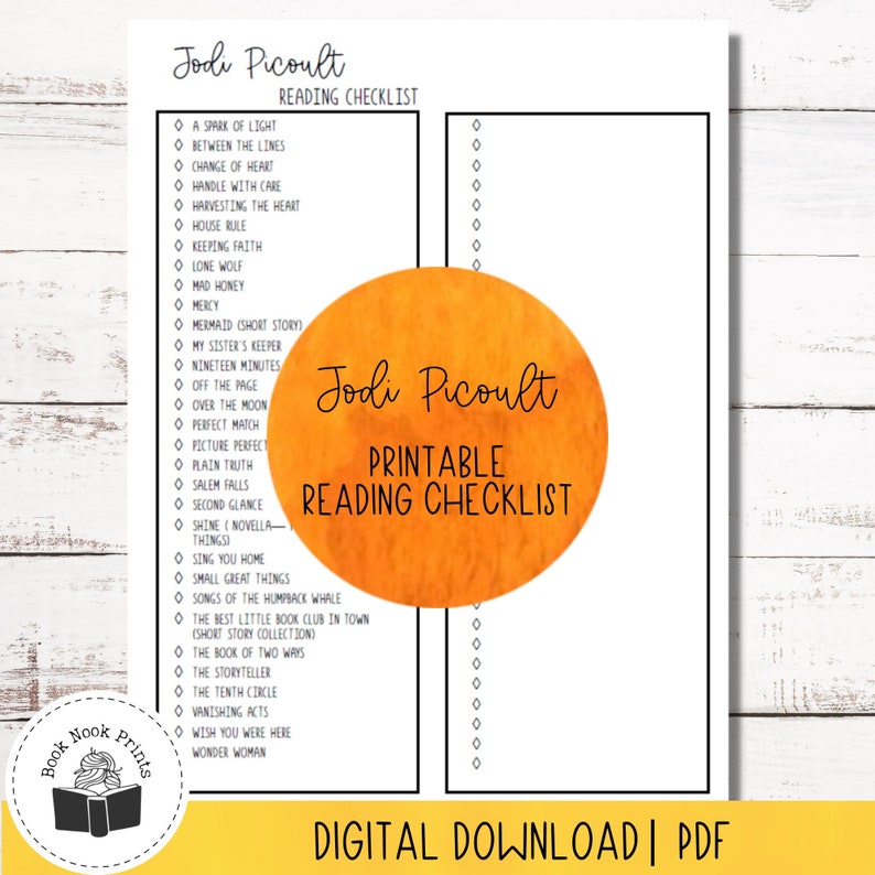Jodi Picoult Reading Checklist | Printable Reading List | Book Tracker | Reading Journal | PDF ...