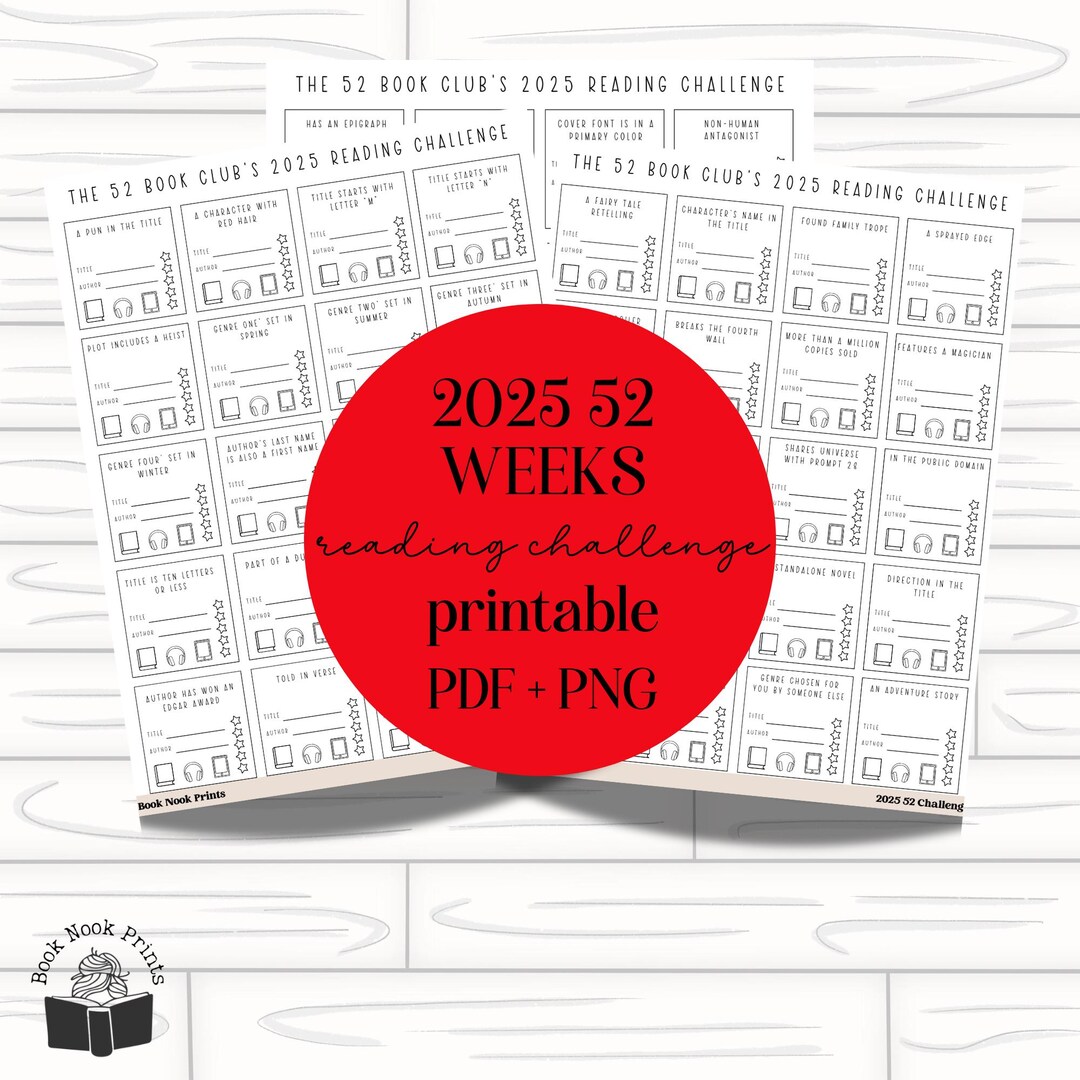 52 Weeks 2025 Book Club Printable Reading Challenge, Reading Journal ...
