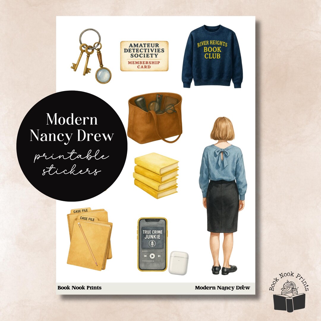 Modern Nancy Drew Printable Stickers, Bookish Planner Decals (digital ...