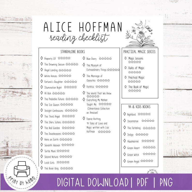 Alice Hoffman Reading Checklist Printable Reading List - Etsy