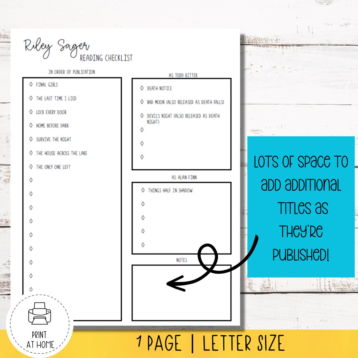 Riley Sager Reading Checklist Printable Reading List Book Tracker ...