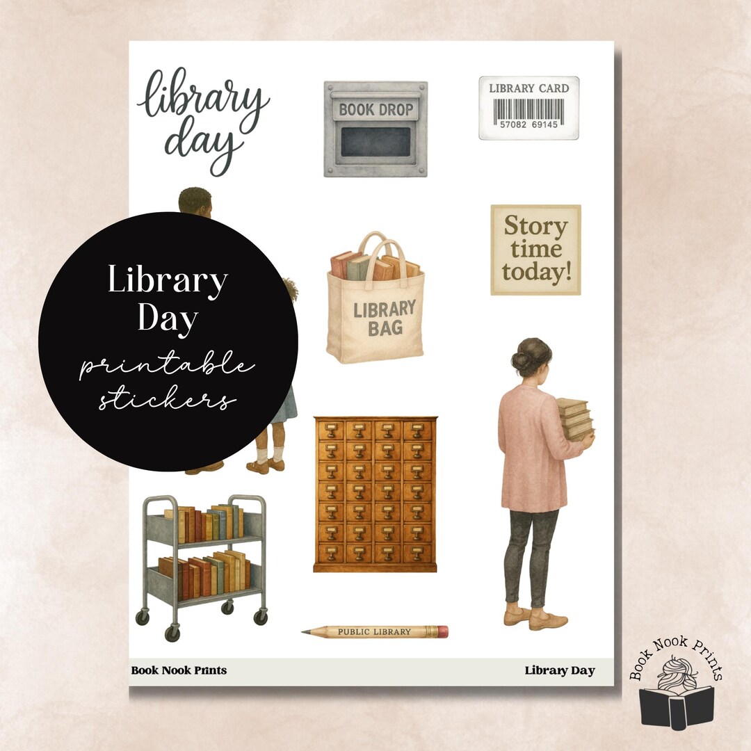 Library, Printable Stickers, Bookish Stickers, Deco, Journal, Reading ...