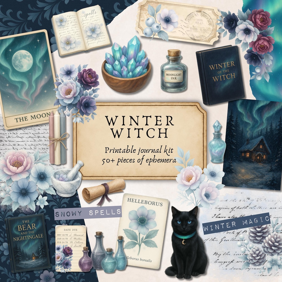 Winter Witch Junk Journal Journaling Kit Printable Ephemera Magical ...