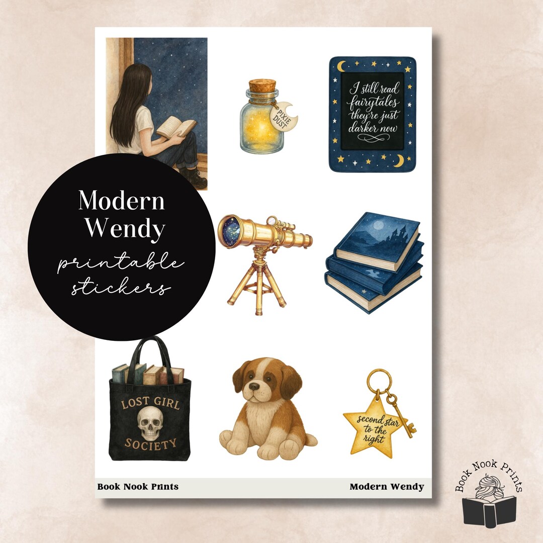 Wendy, Darling, Printable Stickers, Bookish Stickers, Deco, Journal ...