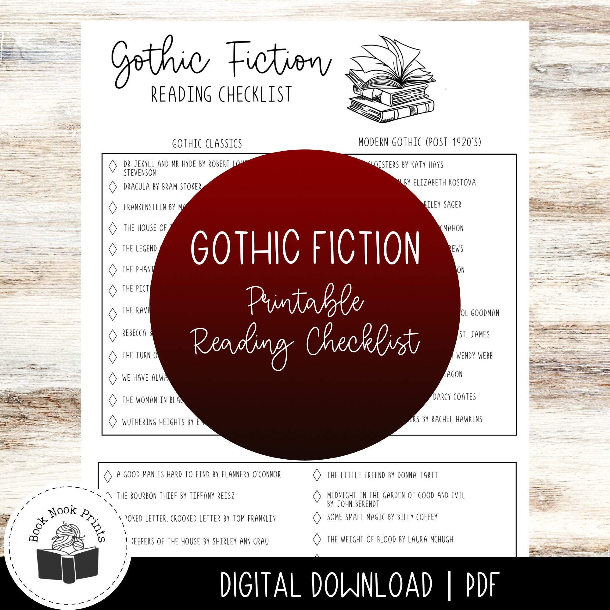 Gothic Fiction Reading Checklist Printable Reading List - Etsy