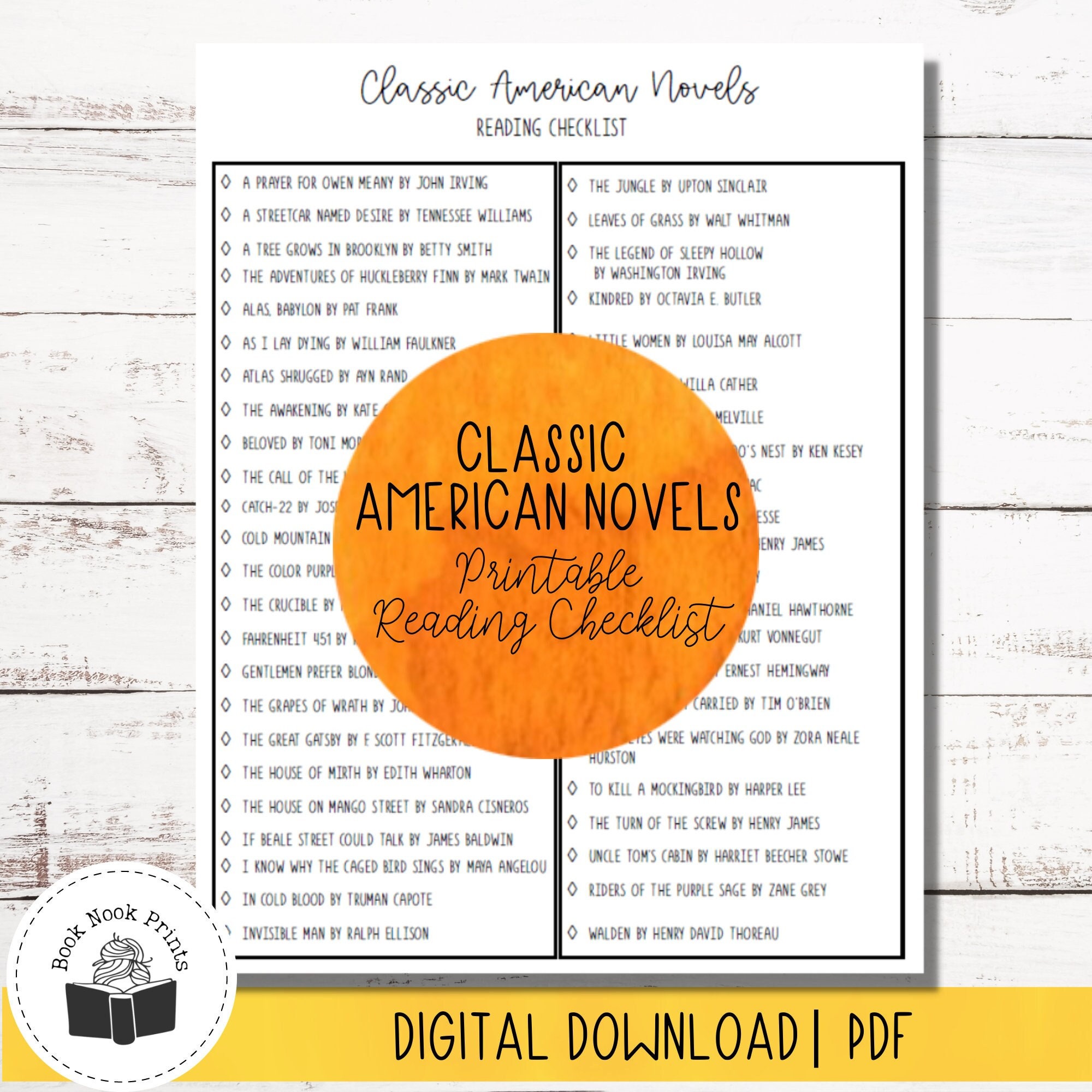Classic American Novels Reading Checklist PDF Book List Book Journal ...