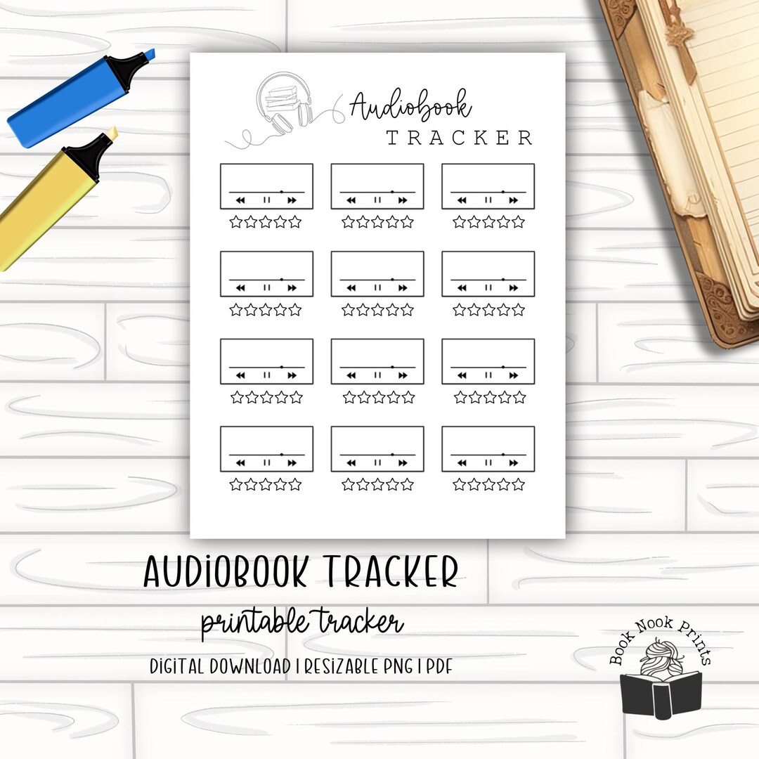 Audiobook Tracker, Printable Book Tracker, Reading Journal, Printable ...