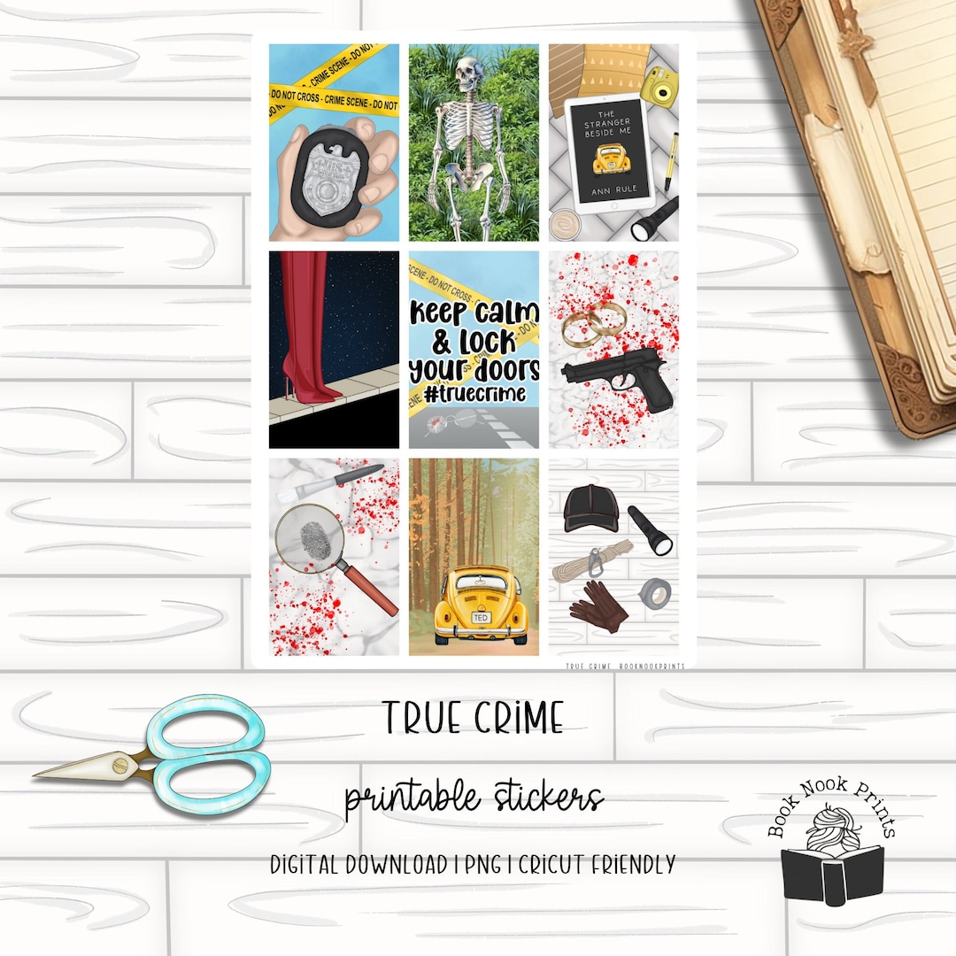 True Crime Printable Stickers PNG Cricut Cut File True Crime Addict ...