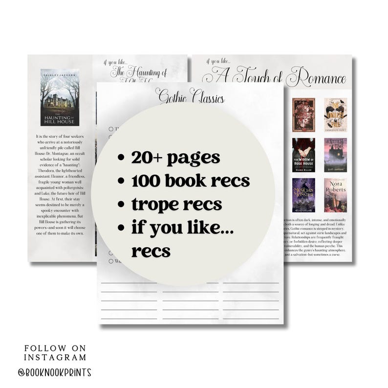 Printable Gothic Book List, Dark Academia, Romance, Mystery (PDF) - Etsy