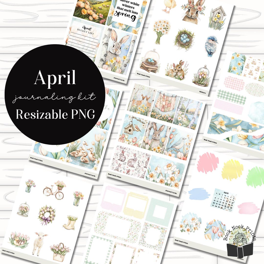 April Journaling Kit, Planner, Printable, Stickers, Journal Cards, ATC ...