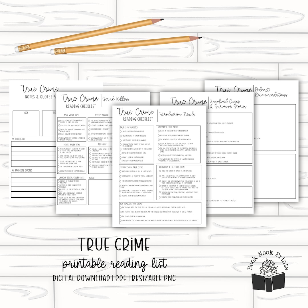 True Crime Reading Checklist | PDF | Reading Tracker Printable ...