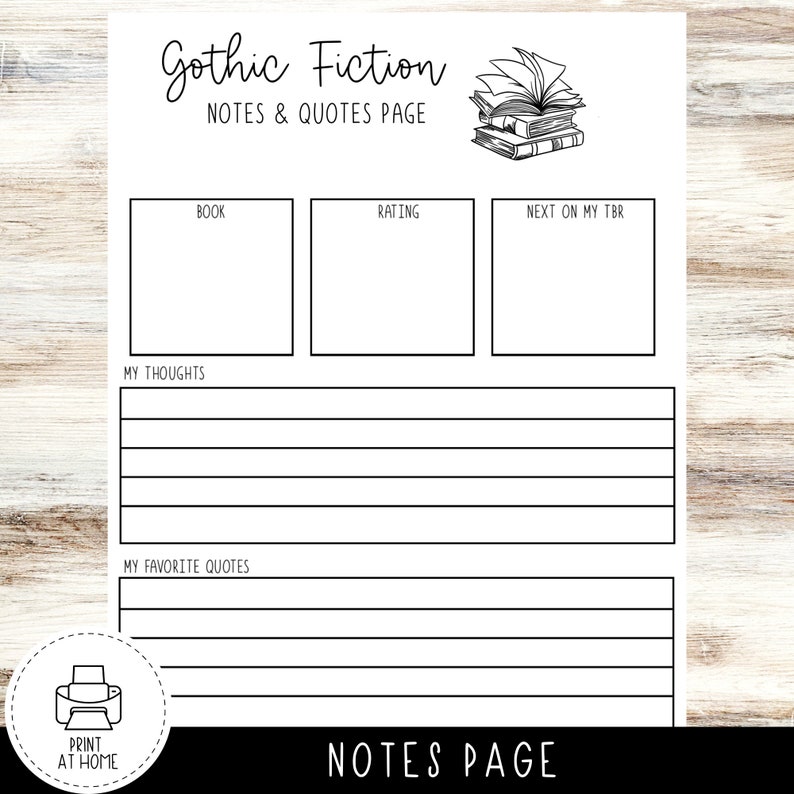Gothic Fiction Reading Checklist Printable Reading List Book Tracker ...