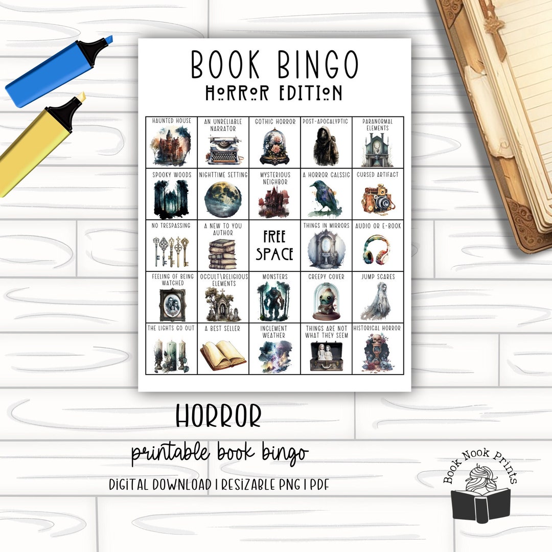 Horror Fiction Book Bingo | Printable Reading Challenge | Reading ...