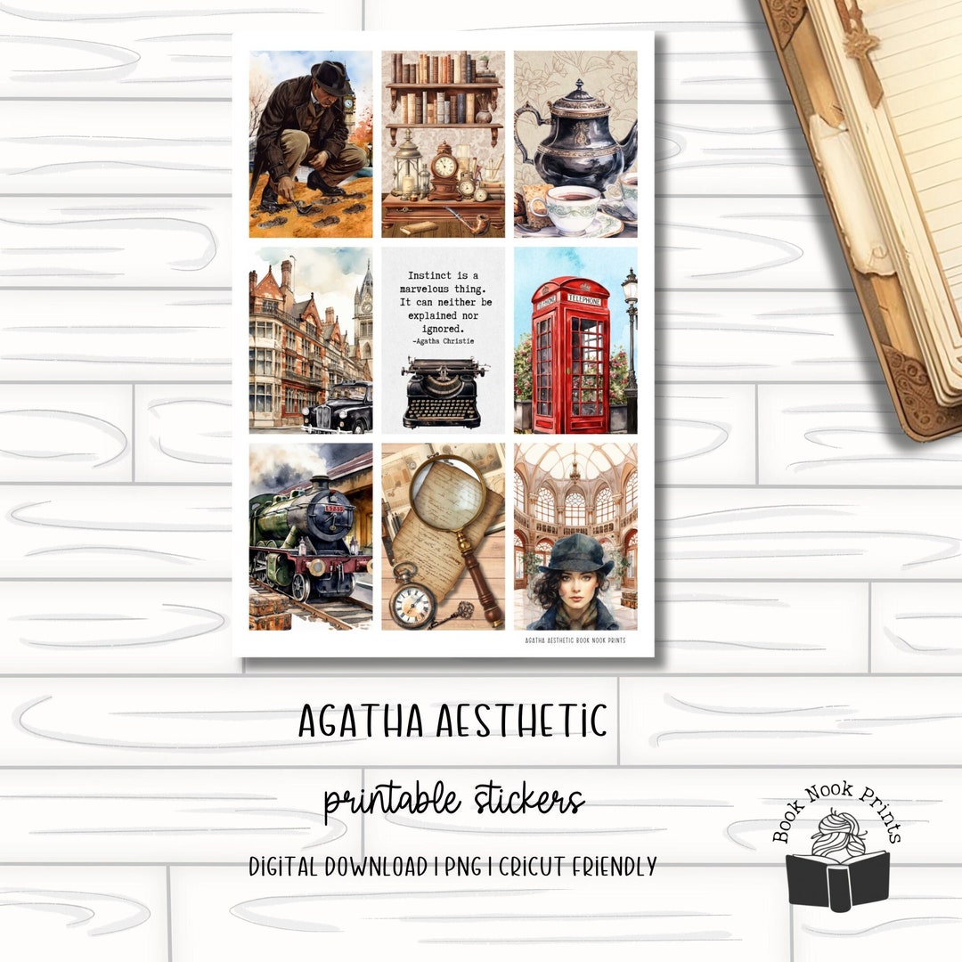 Agatha Aesthetic Printable Stickers | PNG | Cut File | Bookish Stickers ...