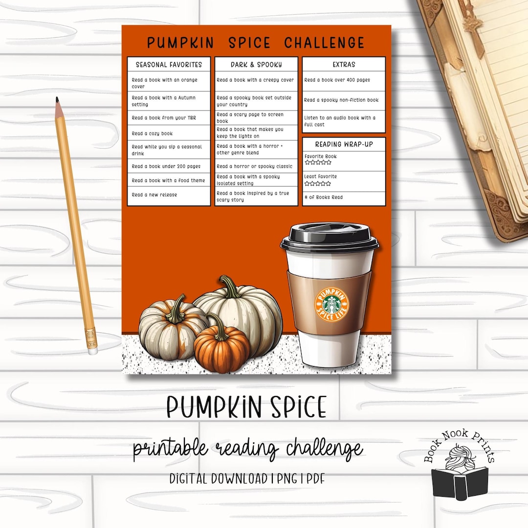 Pumpkin Spice, Printable Reading Challenge, Reading Journal, PDF, PNG ...