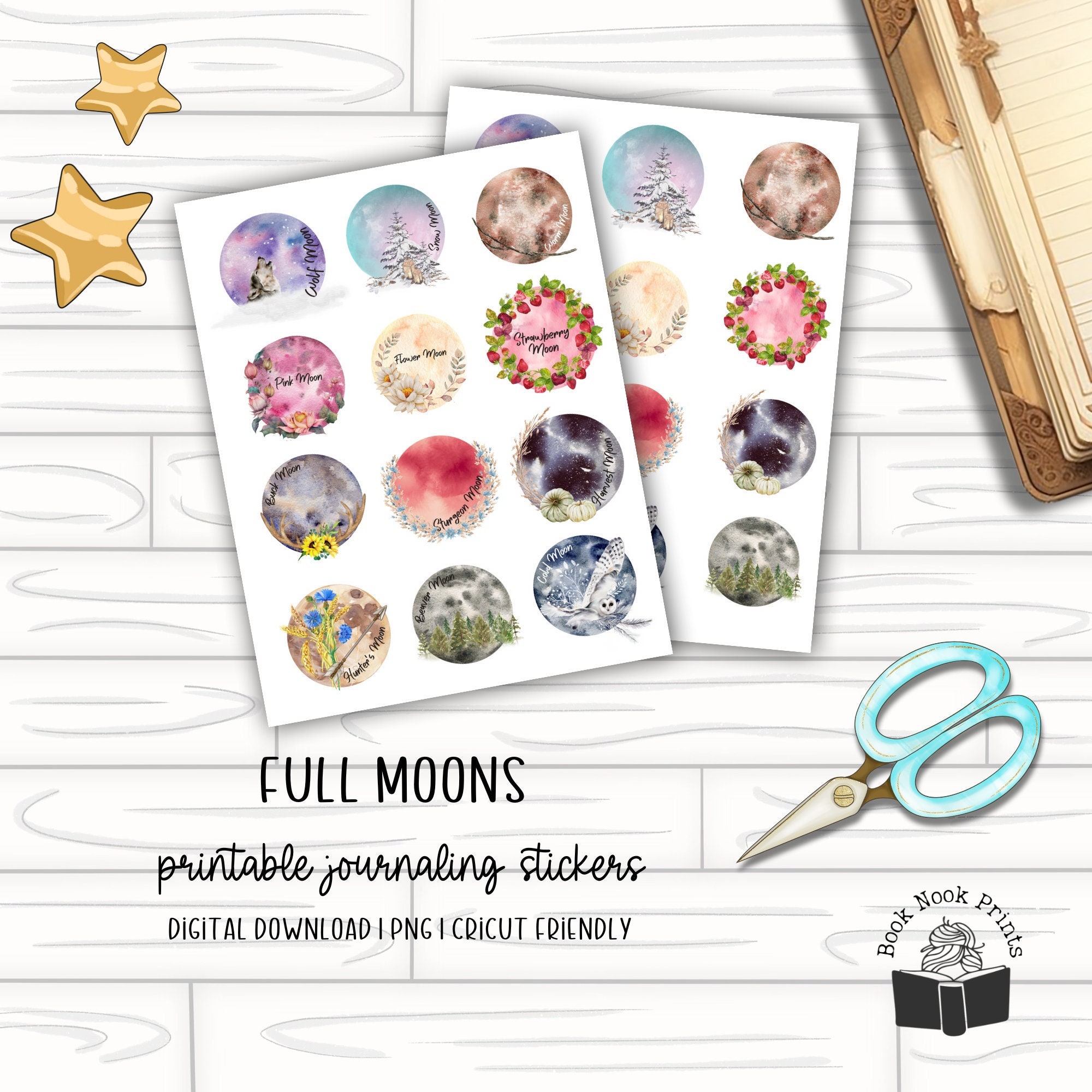 Full Moon Sticker Set | Printable Stickers | Digital Download | PDF ...