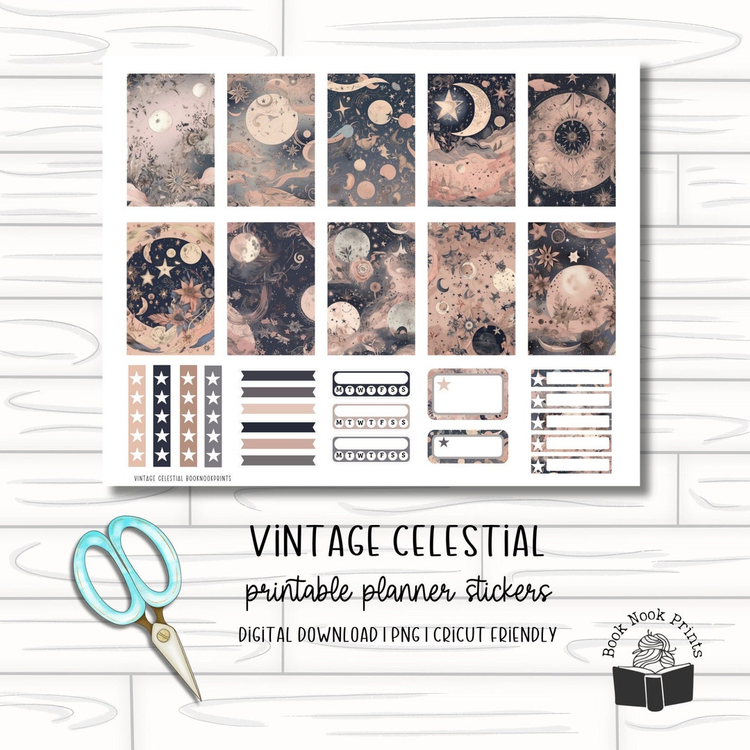 Vintage Celestial Printable Planner Stickers PNG Cricut Cut File - Etsy