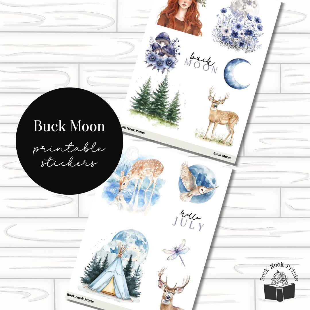 Buck Moon Printable Stickers Planner Journal Aesthetic Flower Nature ...
