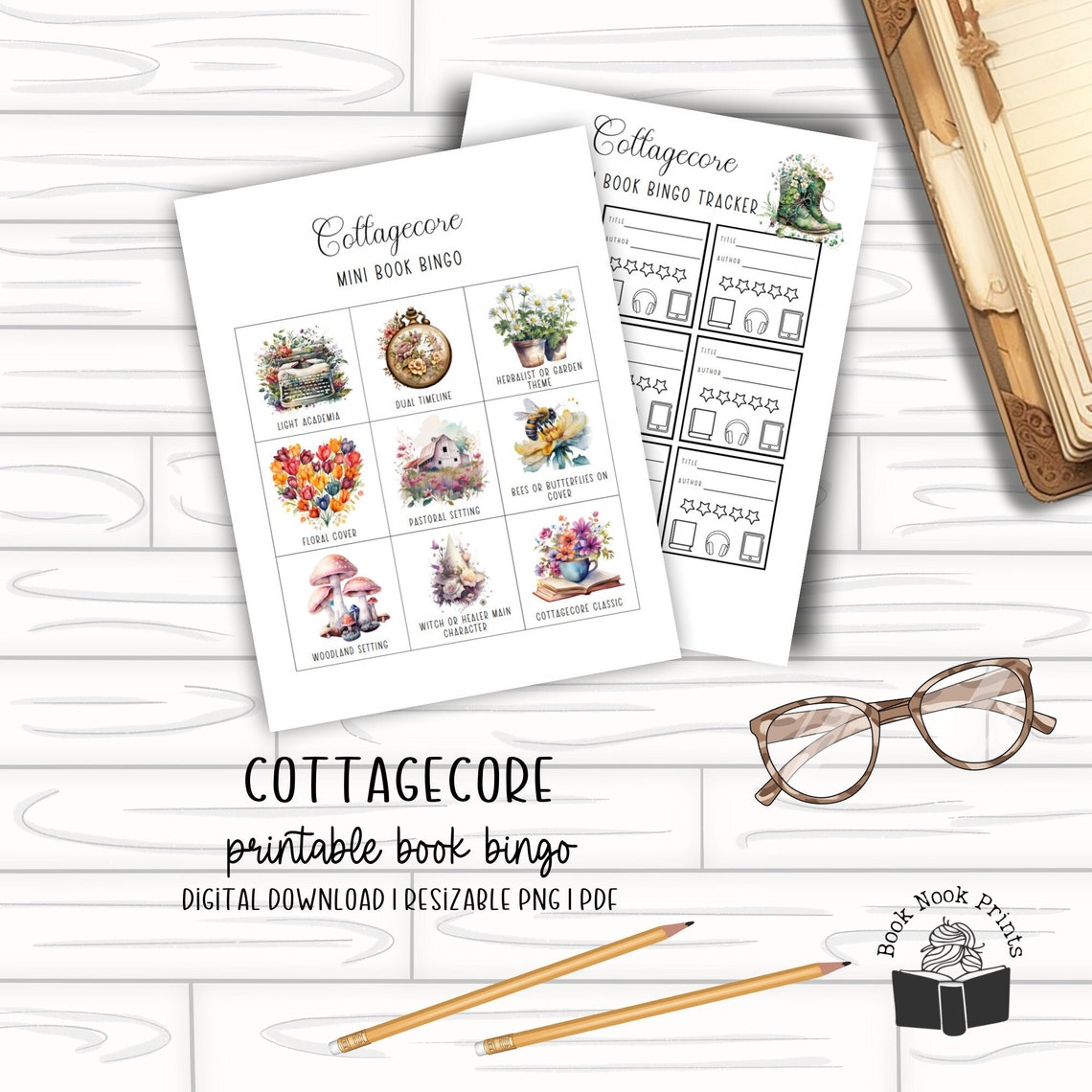 Cottagecore Mini Book Bingo Printable Reading Challenge Reading Journal ...
