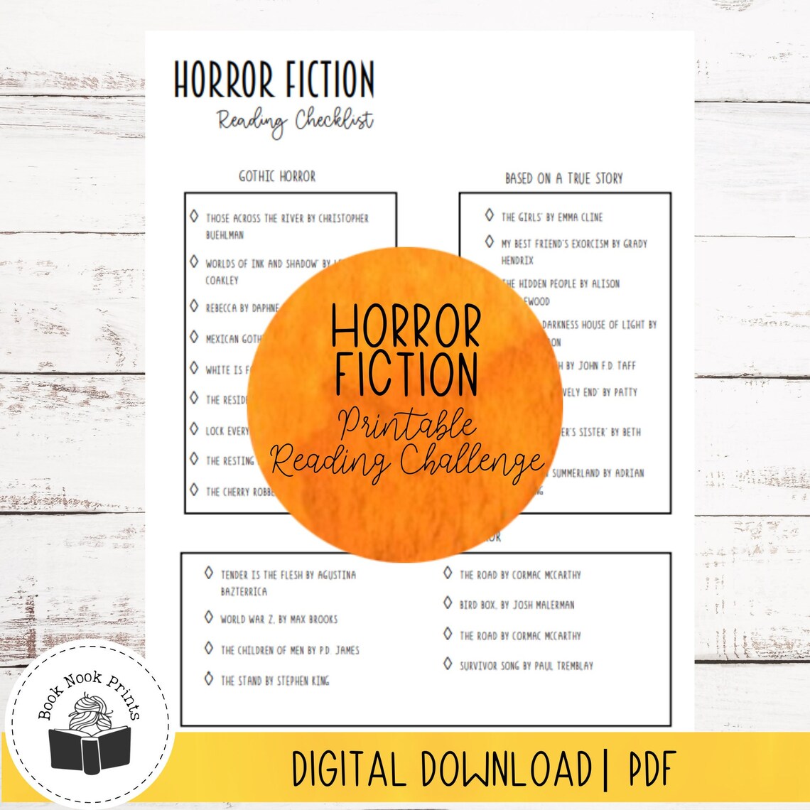 Horror Fiction Reading Checklist PDF Reading Tracker - Etsy