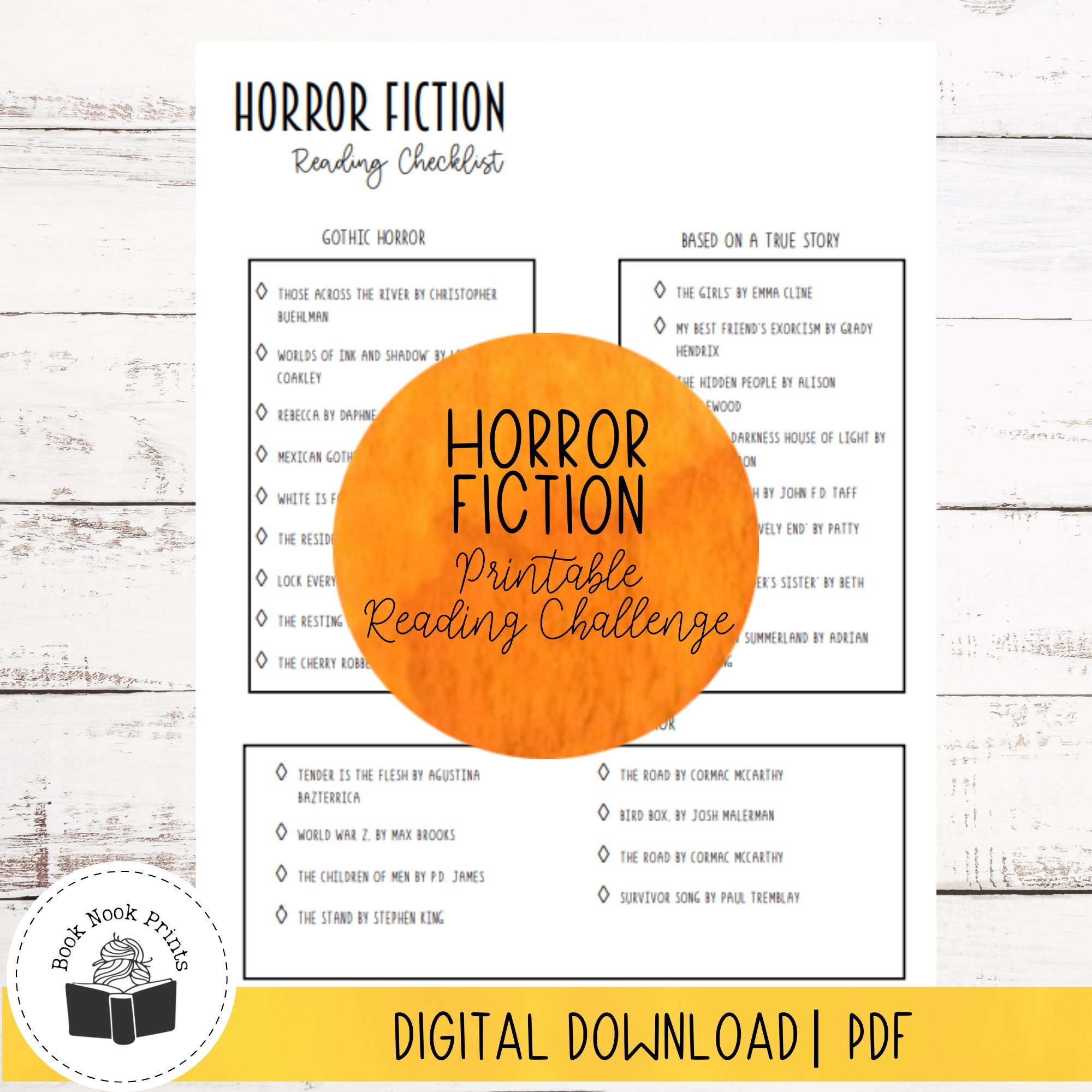Horror Fiction Reading Checklist | Printable Book Tracker (PDF) - Etsy