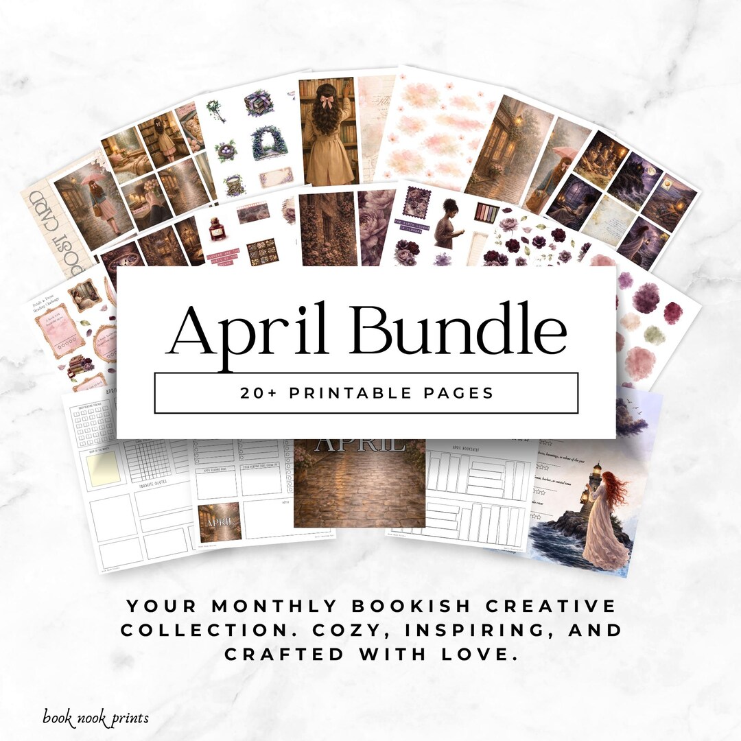 April Printable Bundle Reading Bookish Printables Journaling Challenge ...