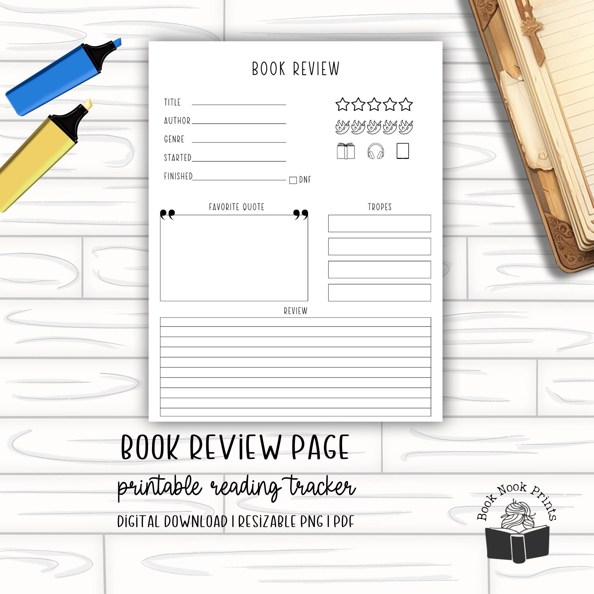 Printable Book Review Tracker Reading Journal Book Tracker Digital ...