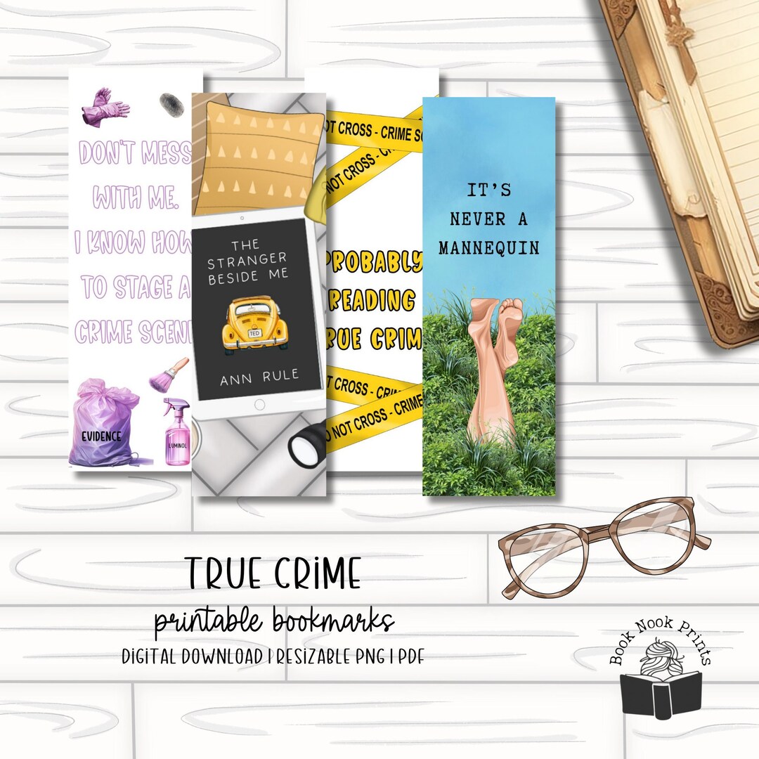 Printable True Crime Bookmark Set | Printable Bookmarks | PDF | PNG | 4 ...