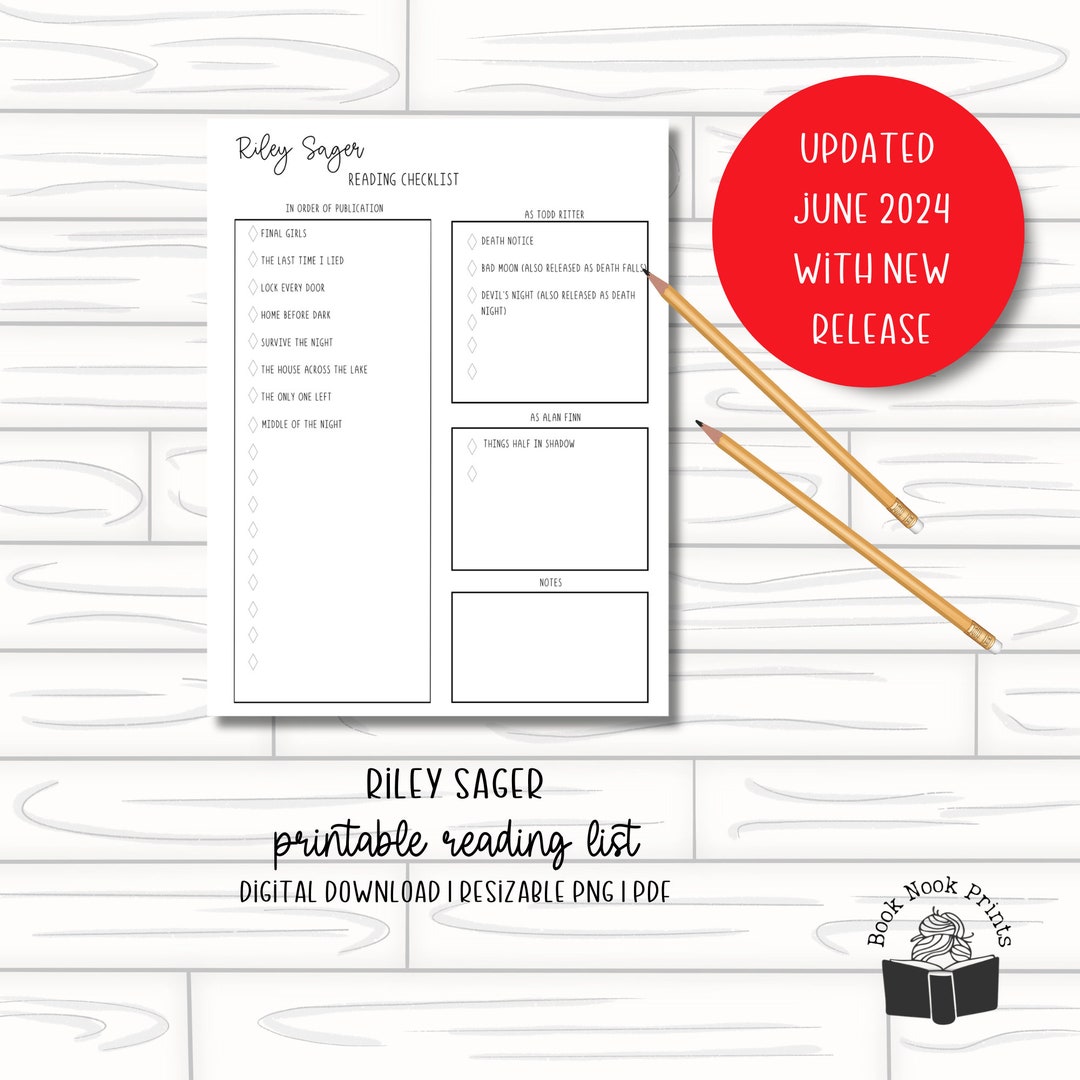Riley Sager Reading Checklist | Printable Reading List | Book Tracker ...