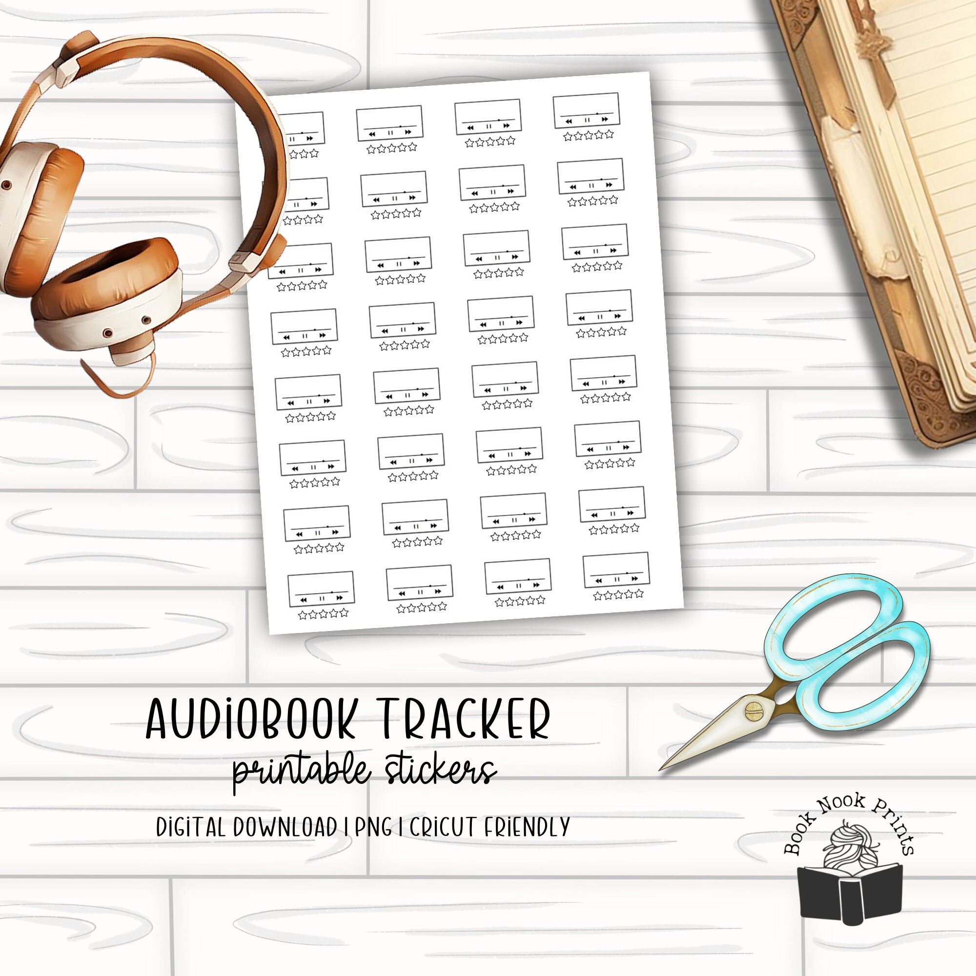Audiobook Tracker Stickers Printable Book Tracker Reading Journal PNG ...