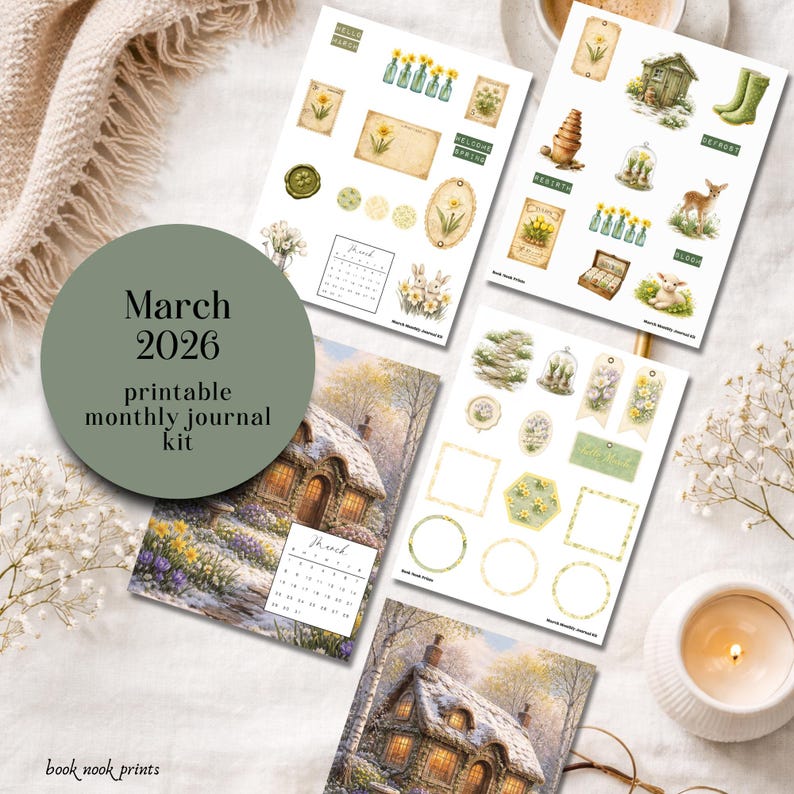 March 2026 Journaling Kit Printable Stickers Ephemera Monthly Kit ...