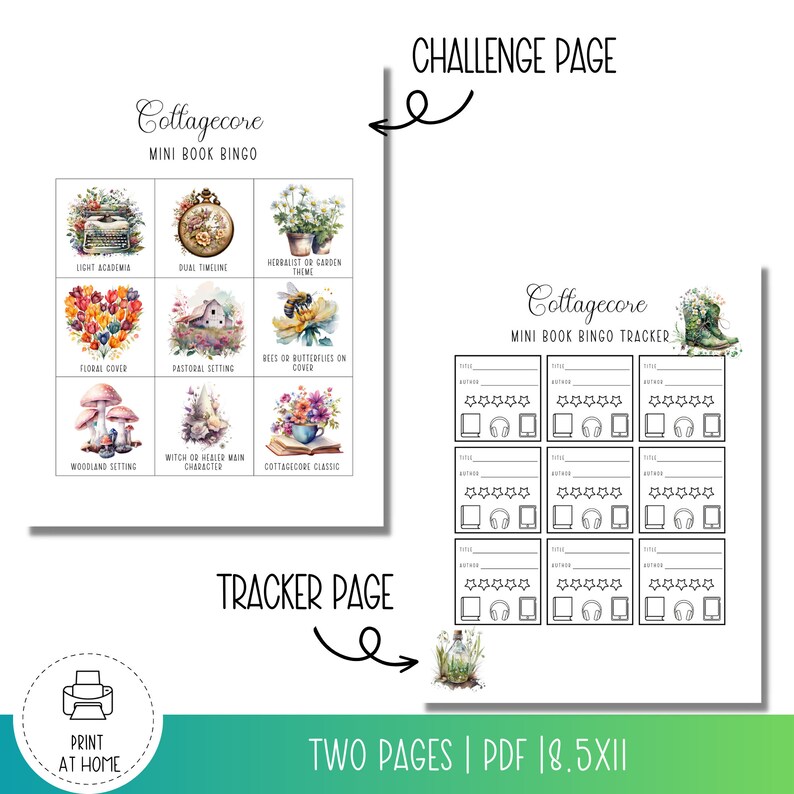 Cottagecore Mini Book Bingo Printable Reading Challenge - Etsy
