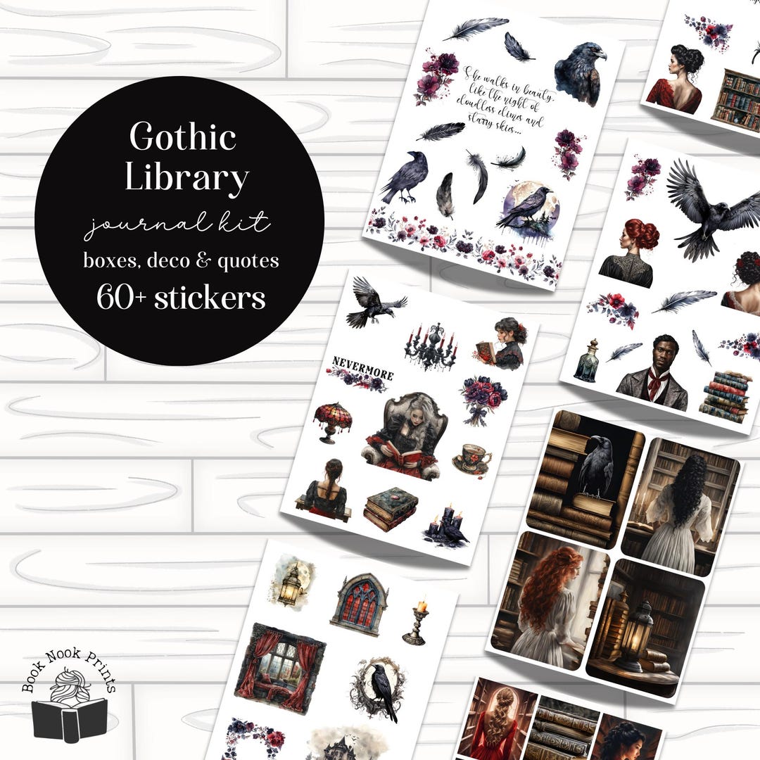 Gothic Library Journaling Kit Printable Stickers Digital Spooky ...