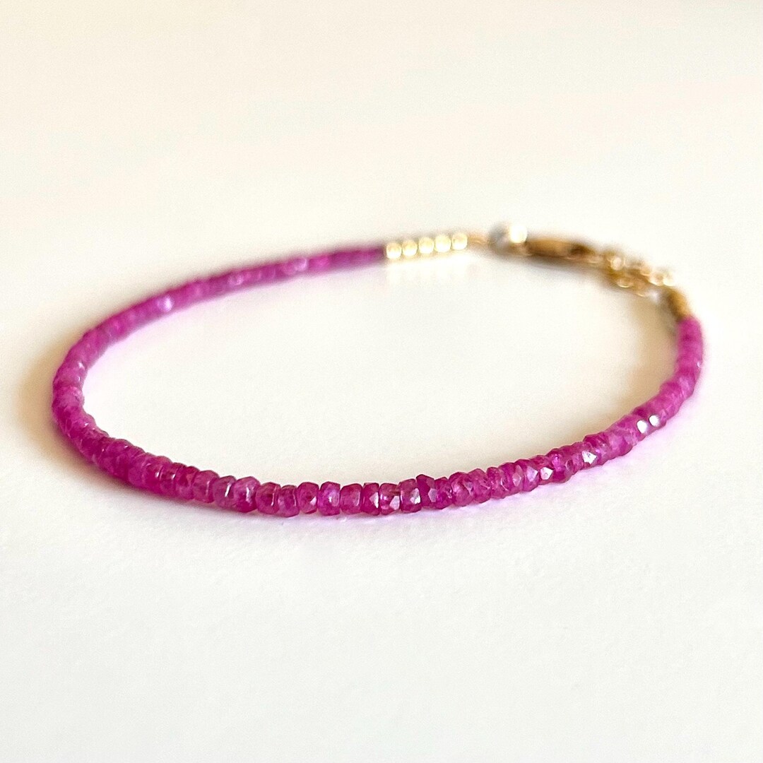 Genuine RARE Tiny Hot Pink Ruby Bracelet Gold Filled Gemstone Bracelet ...