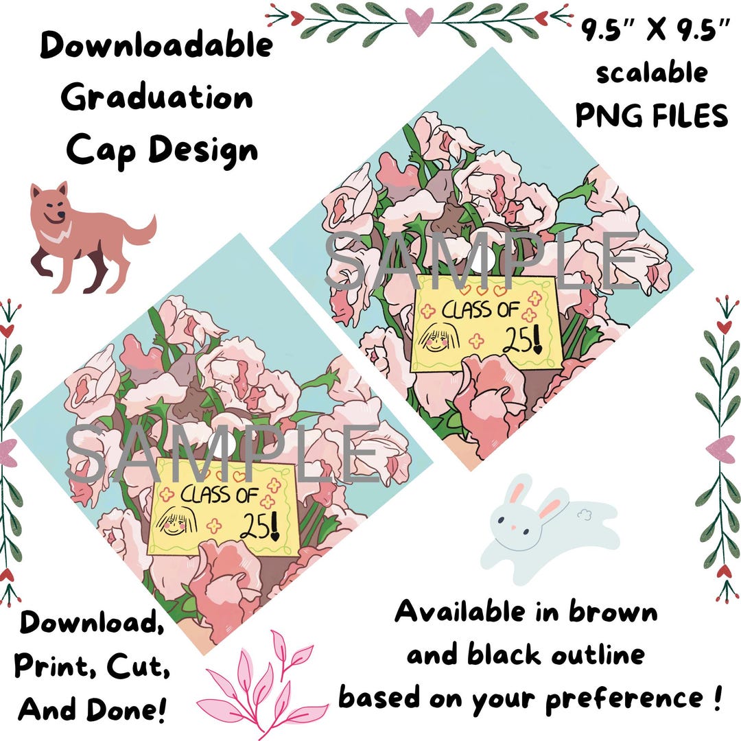 Floral Graduation Cap Topper: Pink Flower Design (digital Download) - Etsy