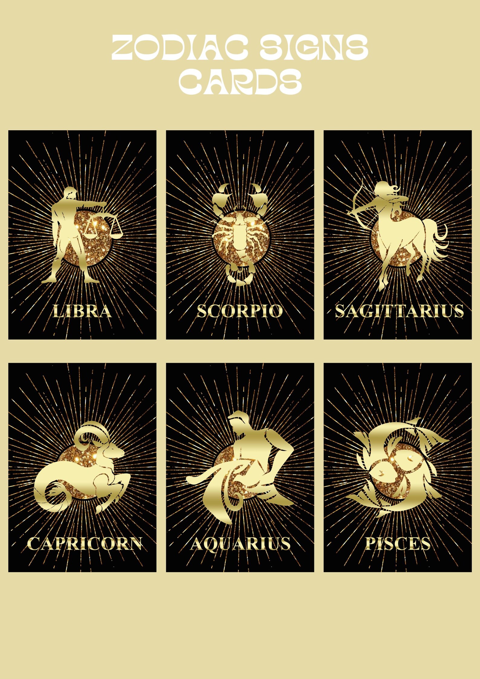 12 Astrological Sign Cards, Instant Download, Set of 12 Zodiac Sign ...
