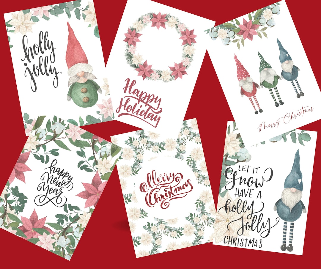 Set of 6 Christmas Cards, Instant Download, Christmas Cards, Digital ...