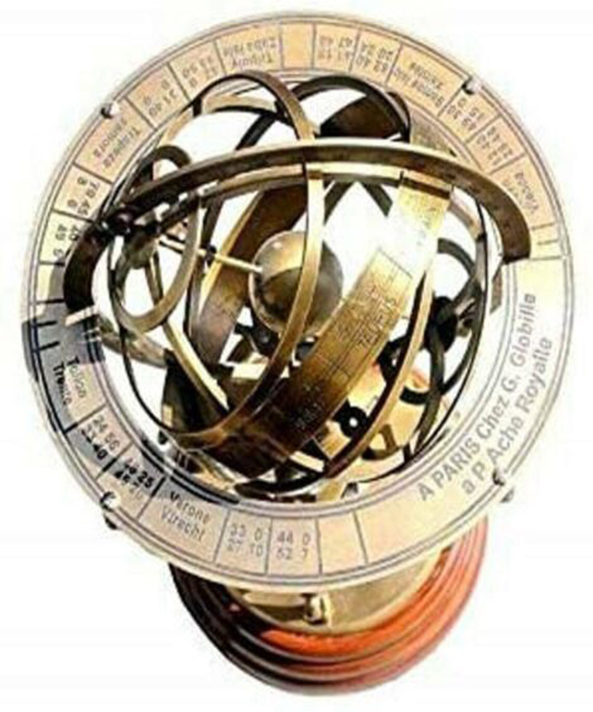 18 Astrolabe Globe Zodiac Engraved Wooden Basenautical Brass Sphere ...