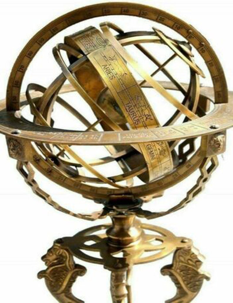 18 Astrolabe Globe Zodiac Engraved Wooden Basenautical Brass Sphere ...