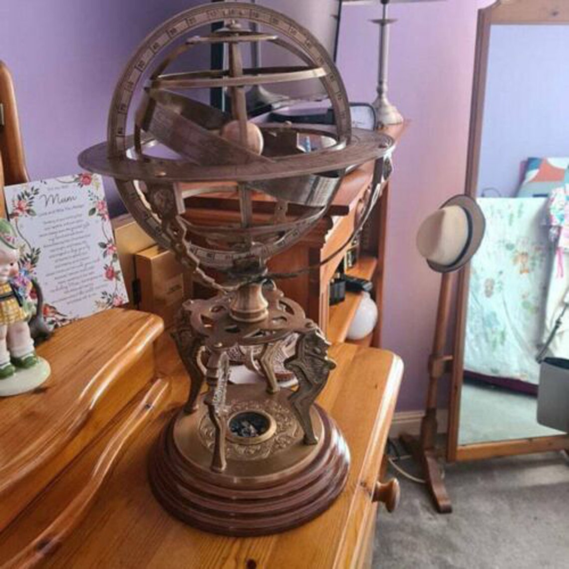 18 Astrolabe Globe Zodiac Engraved Wooden Basenautical Brass Sphere ...