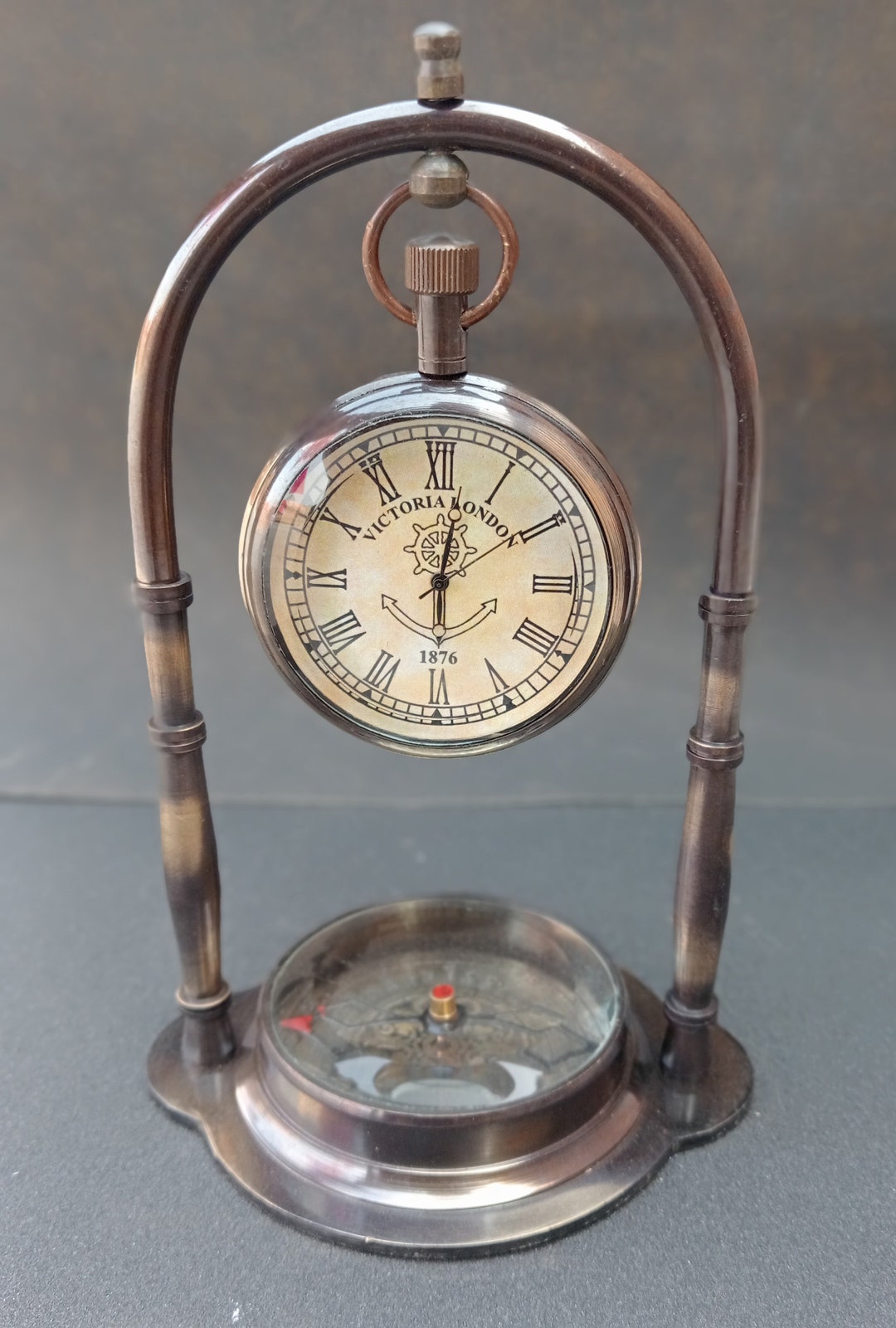 Nautical Ship Table Clock, Desk Clock Maritime Compass With Antique ...