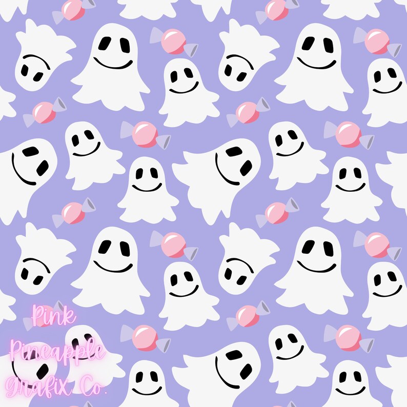 Pink and Purple Pastel Ghosts and Candy Digital Seamless File - Etsy