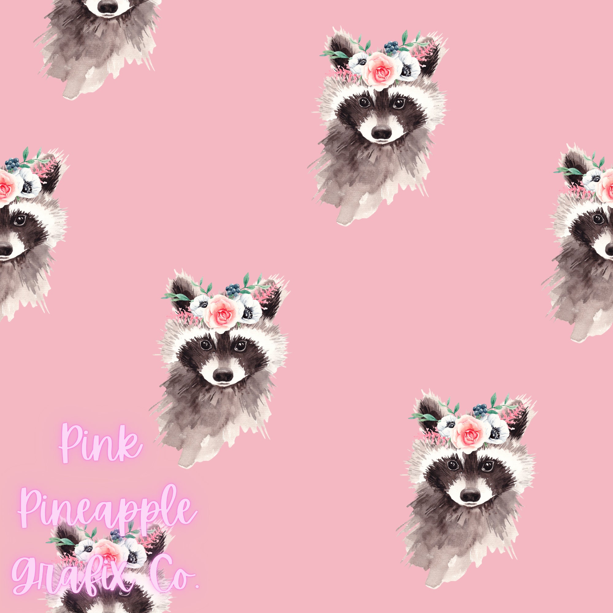 Watercolor Raccoon Pink Floral Crown Digital Seamless File - Etsy