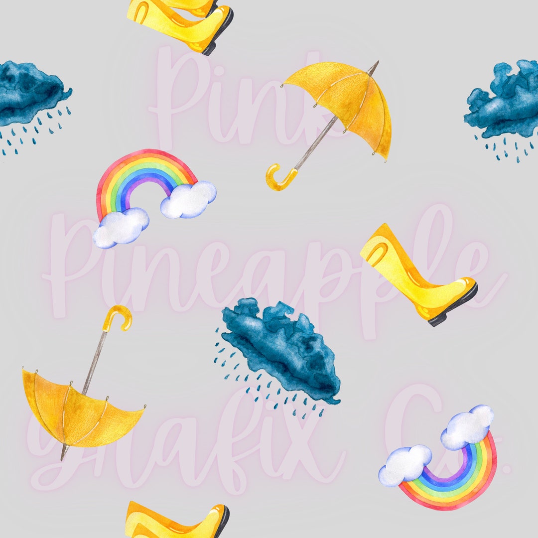 Rainy Weather Umbrella Rainboots Rainbow Grey Background Digital ...