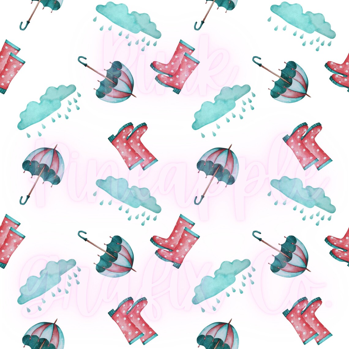 Rainy Weather Blue and Red Rainboots Umbrella Digital Seamless File - Etsy