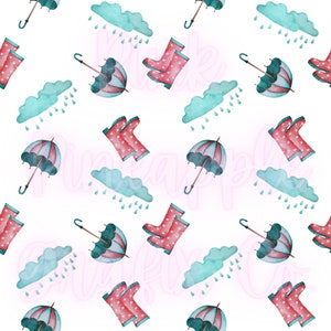 Rainy Weather Blue and Red Rainboots Umbrella Digital Seamless File - Etsy